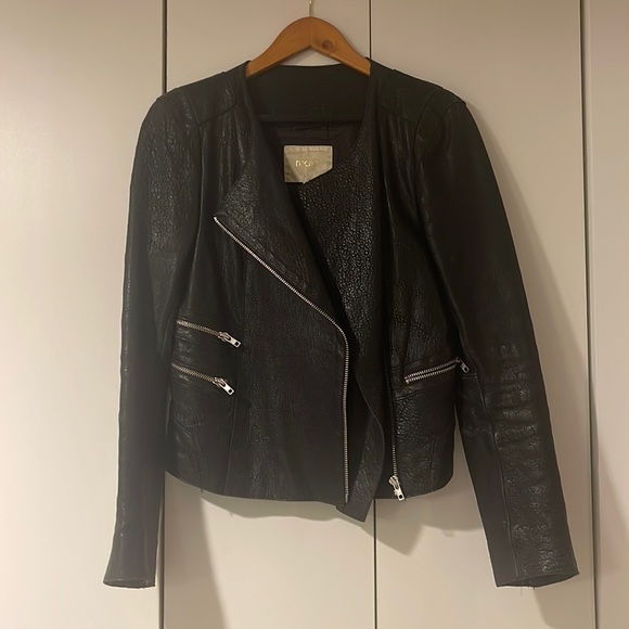 Maje | Jackets & Coats | Maje Navy Pebbled Leather Jacket | Poshmark